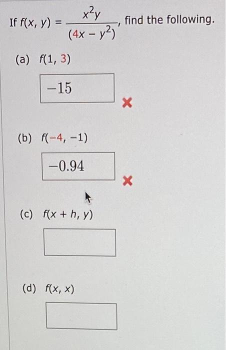 Solved If F X Y 4x−y2 X2y Find The Follov A F 1 3 B