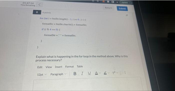 Solved for ( int )= binStr length O−1;i>=0;(−)} farmustr = | Chegg.com