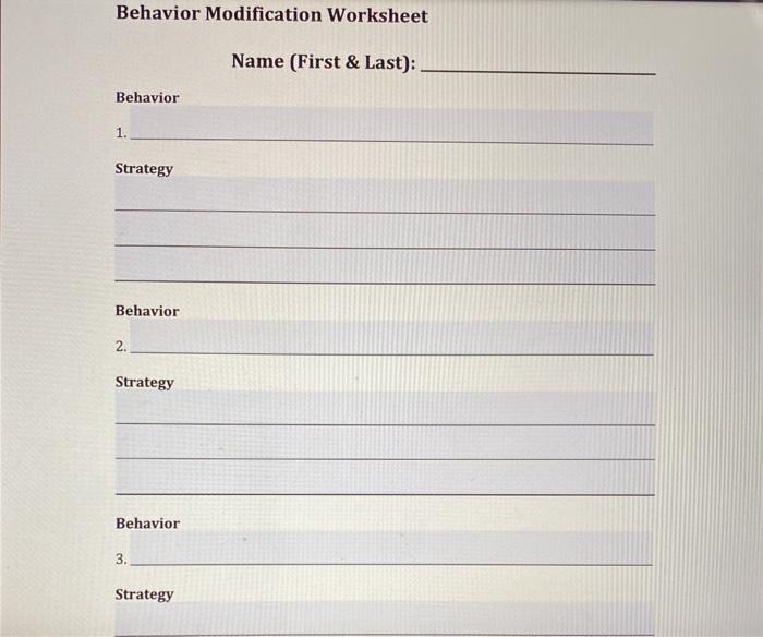 Solved Behavior Modification Worksheet Name (First & Last): | Chegg.com