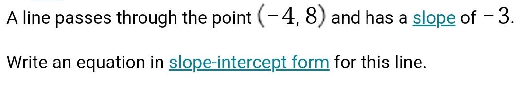 Solved A line passes through the point (-4,8) ﻿and has a | Chegg.com