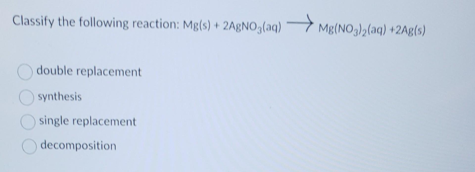 Solved Classify the following reaction: 2Na(s)+Cl2( | Chegg.com