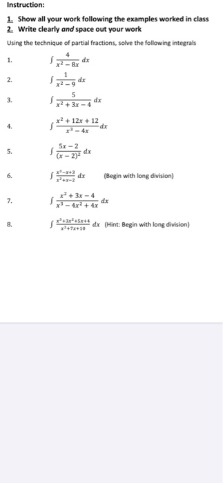 Solved Instruction: 1. Show all your work following the | Chegg.com
