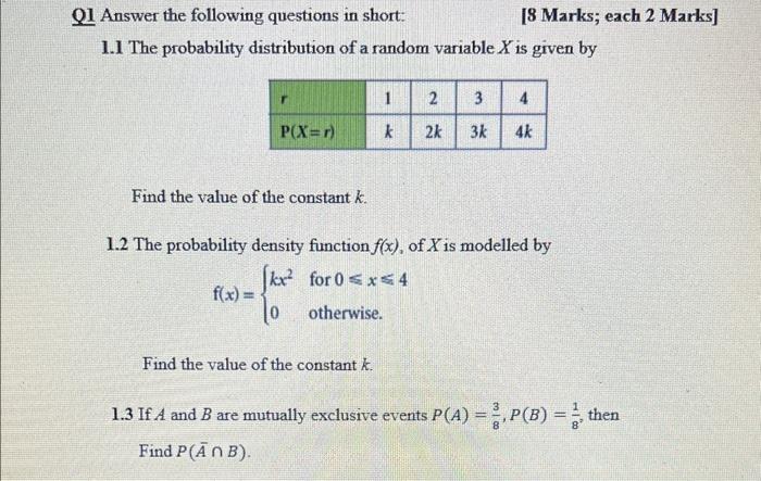 Solved Q1 Answer the following questions in short: [8 Marks; | Chegg.com