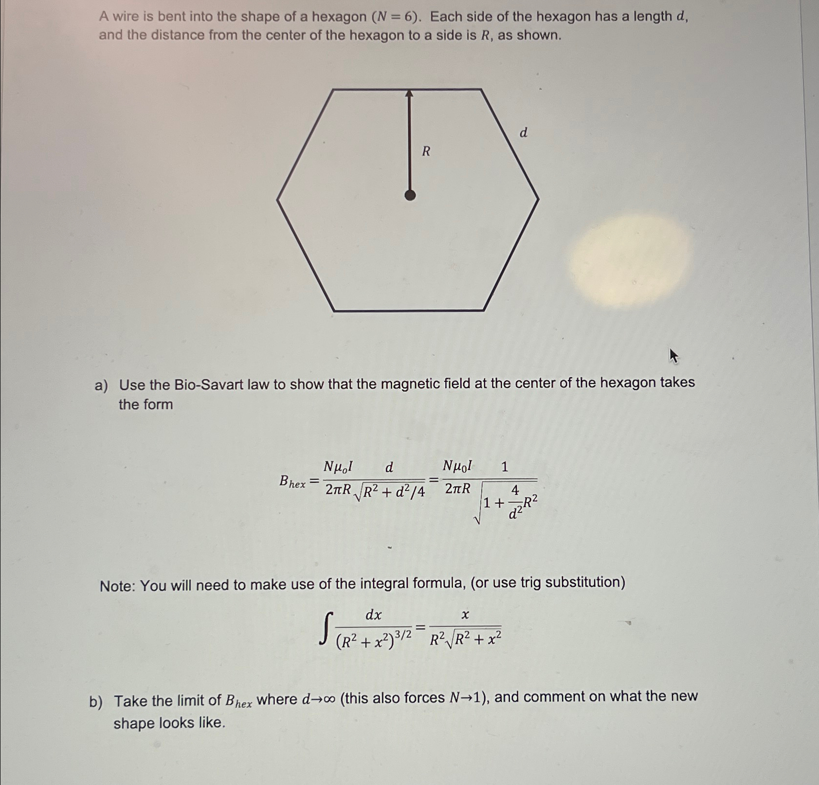 Solved A wire is bent into the shape of a hexagon )=(6. | Chegg.com
