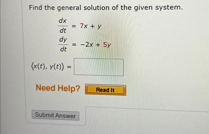 Solved Find the general solution of the given system. | Chegg.com