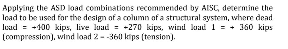 Solved Applying the ASD load combinations recommended by | Chegg.com