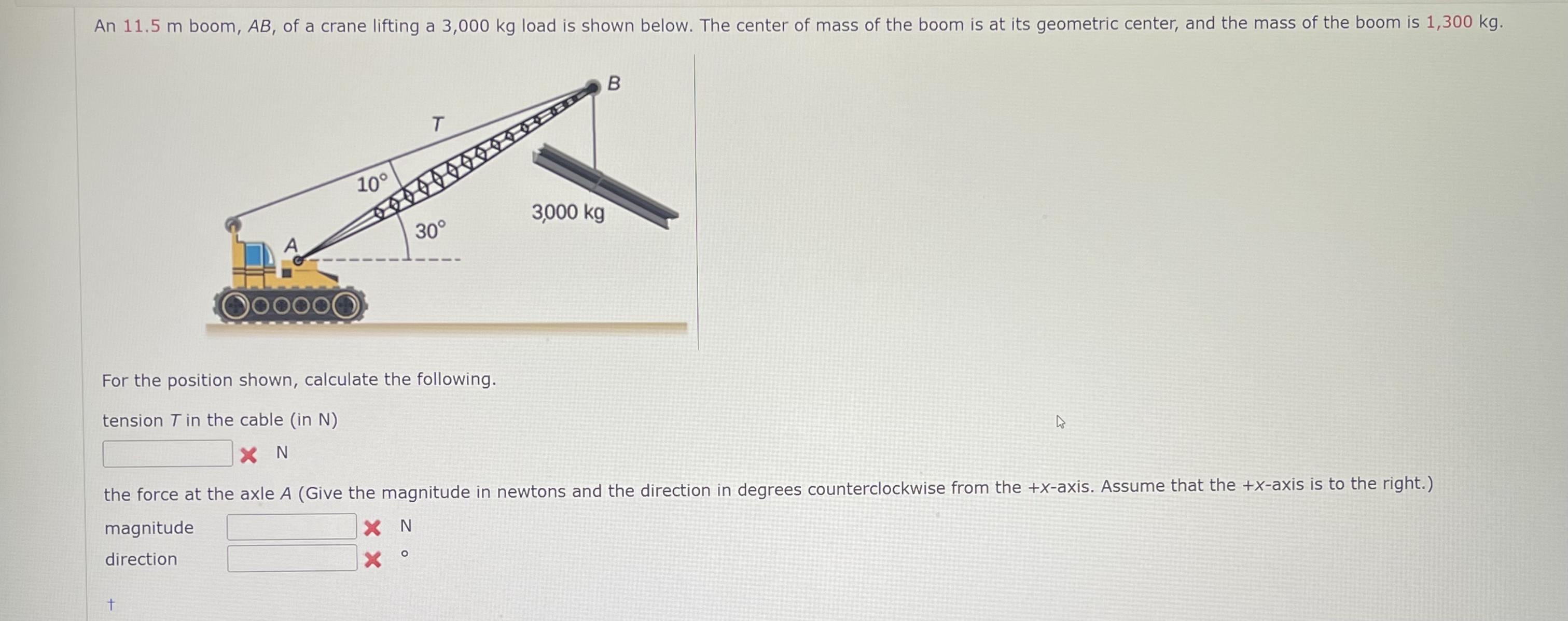 Solved An 11.5m ﻿boom, AB, ﻿of a crane lifting a 3,000kg | Chegg.com