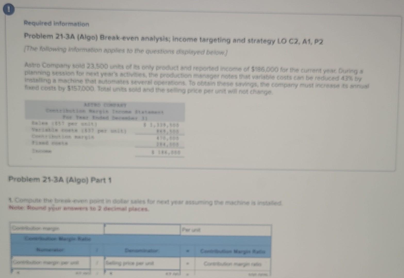 Solved Required information Problem 21-3A (Algo) Break-even | Chegg.com