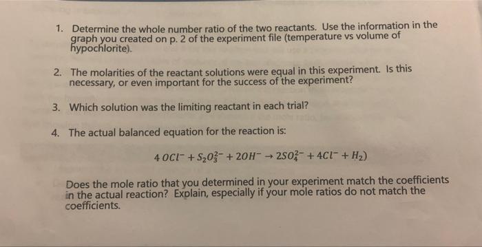 Solved Determining the Mole Ratios in a Chemical Reaction1. | Chegg.com