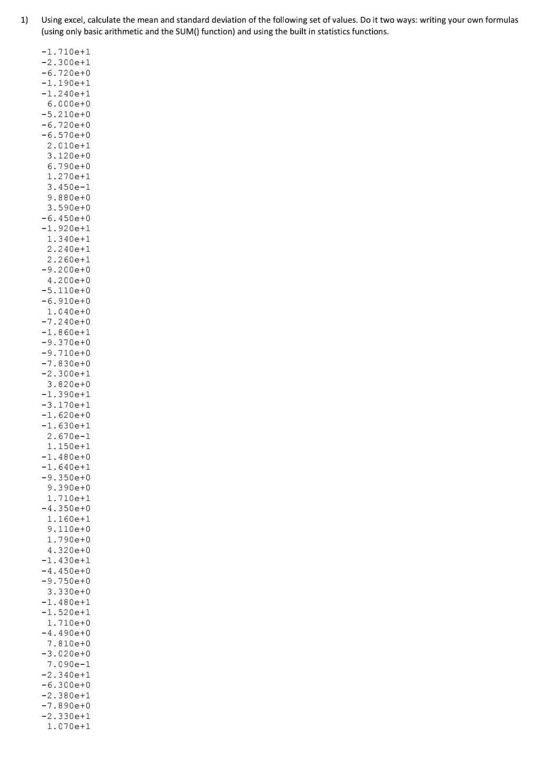 Solved Using Excel Calculate The Mean And Standard Chegg