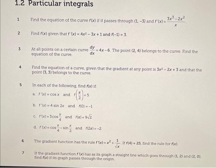 Solved 1.2 Particular integrals 1 Find the equation of the | Chegg.com