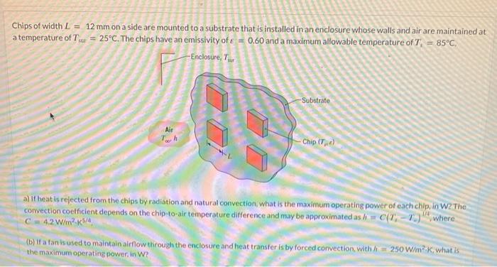 Solved Chips of width L=12 mm on a side are mounted to a | Chegg.com