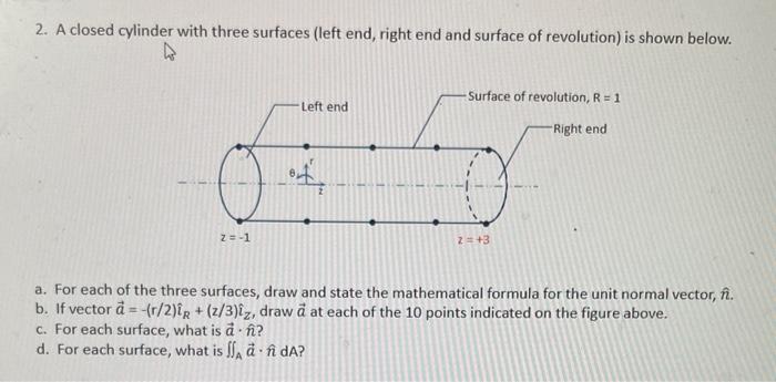 Solved 2. A closed cylinder with three surfaces (left end, | Chegg.com
