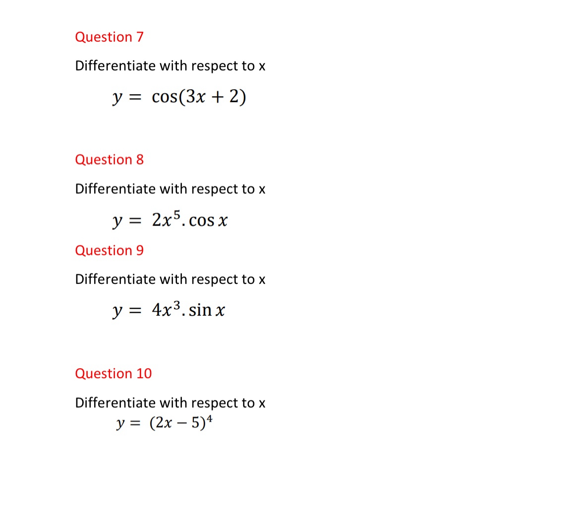 Solved Question 7Differentiate with respect to | Chegg.com