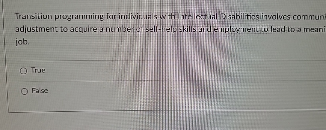 Solved Transition programming for individuals with | Chegg.com