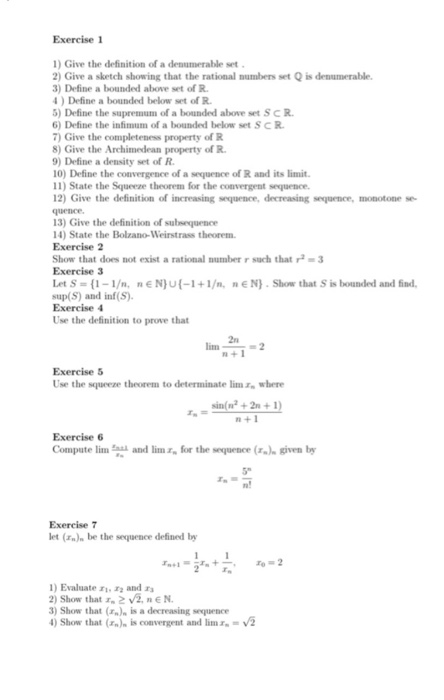 Solved Exercise 1 1) Give the definition of a denumerable | Chegg.com