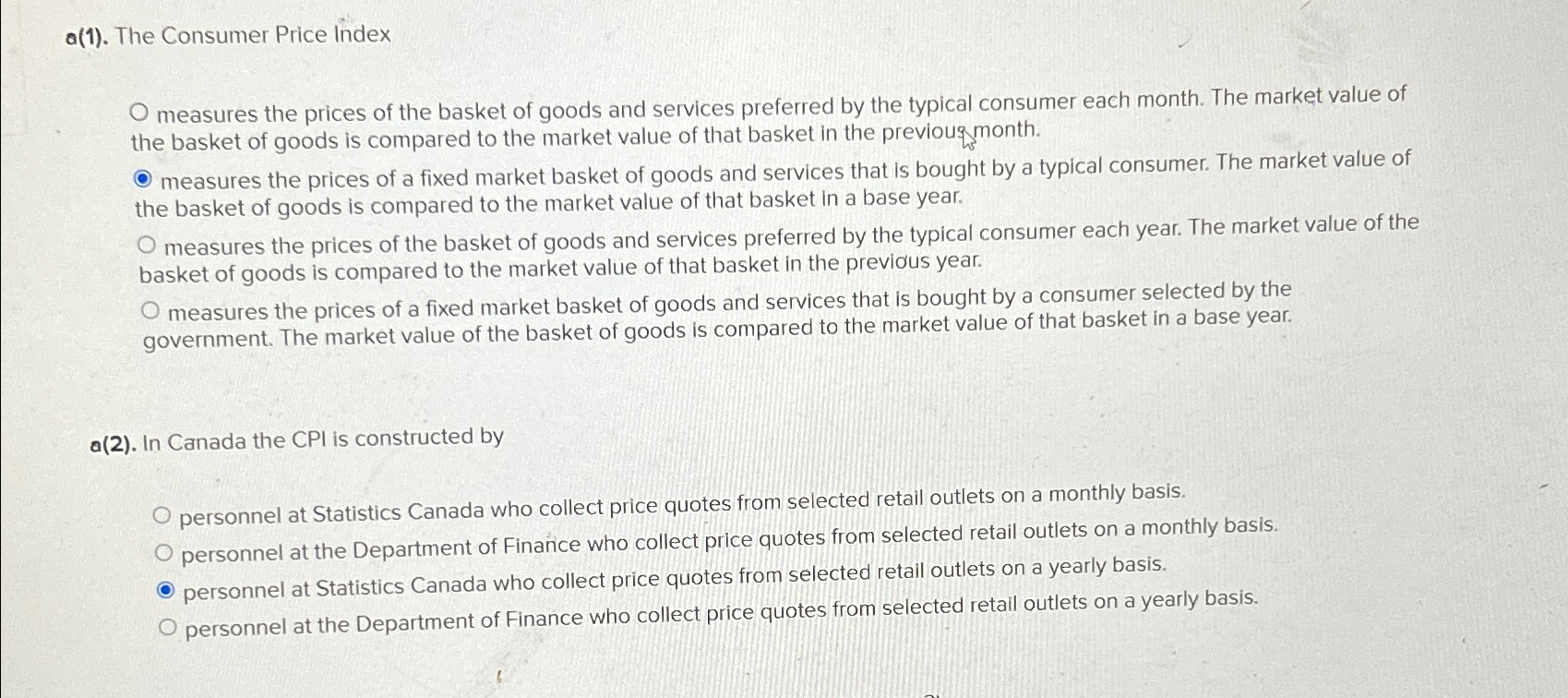 Solved a(1). ﻿The Consumer Price Indexmeasures the prices of | Chegg.com