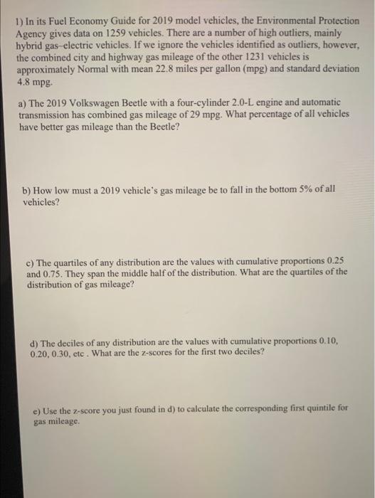 Solved 1) In its Fuel Economy Guide for 2019 model vehicles, | Chegg.com