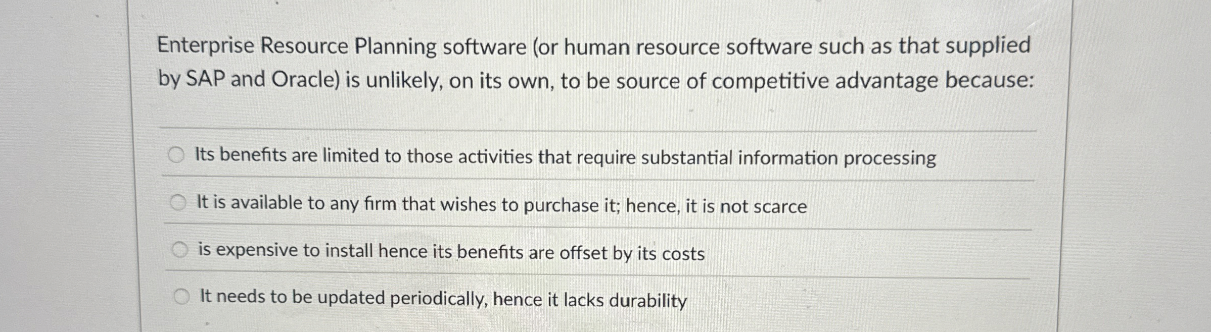 Solved Enterprise Resource Planning software (or human | Chegg.com