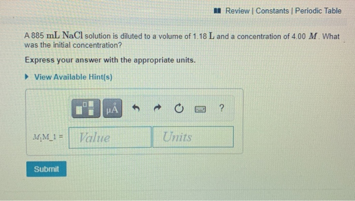 Solved Review | Constants Periodic Table A 885 ml NaCl | Chegg.com