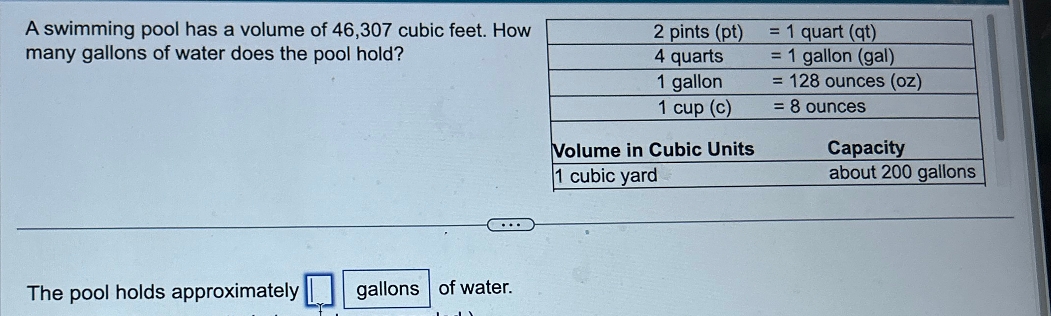 Solved A swimming pool has a volume of 46,307 ﻿cubic feet. | Chegg.com