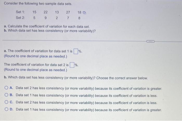 Solved Consider the following two sample data sets. a. | Chegg.com