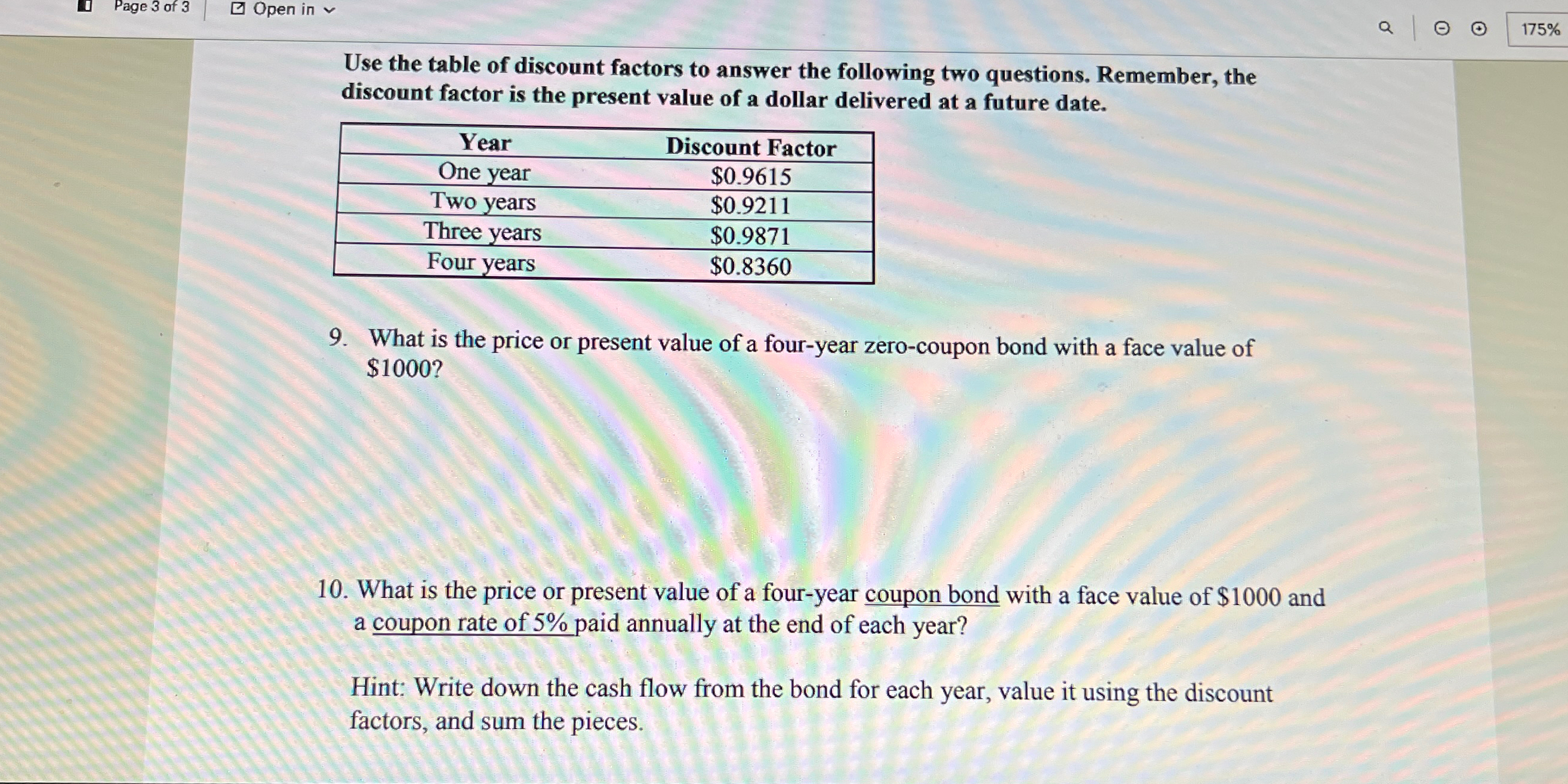 Solved Use the table of discount factors to answer the | Chegg.com