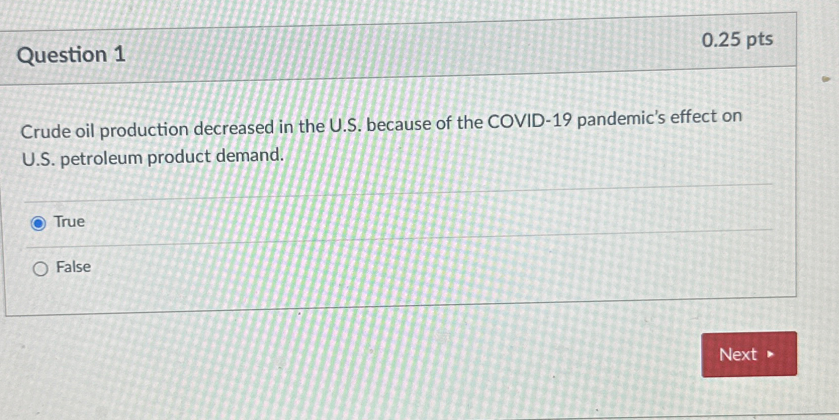 Solved Question 10.25ptsCrude oil production decreased in | Chegg.com