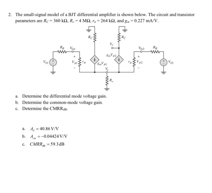 Solved 2. The small-signal model of a BJT differential | Chegg.com