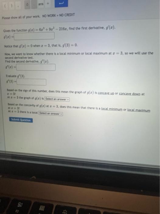 Solved Piense show all of your work. NO WORK = NO CREDIT | Chegg.com
