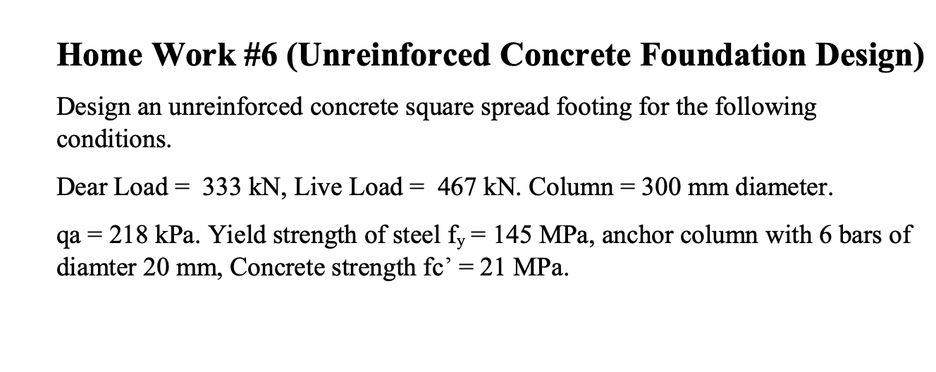 Solved Home Work #6 (Unreinforced Concrete Foundation | Chegg.com