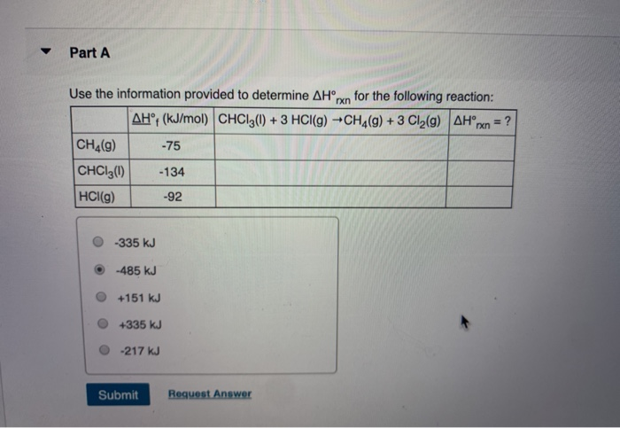 Solved Part A Use the information provided to determine AHxn | Chegg.com