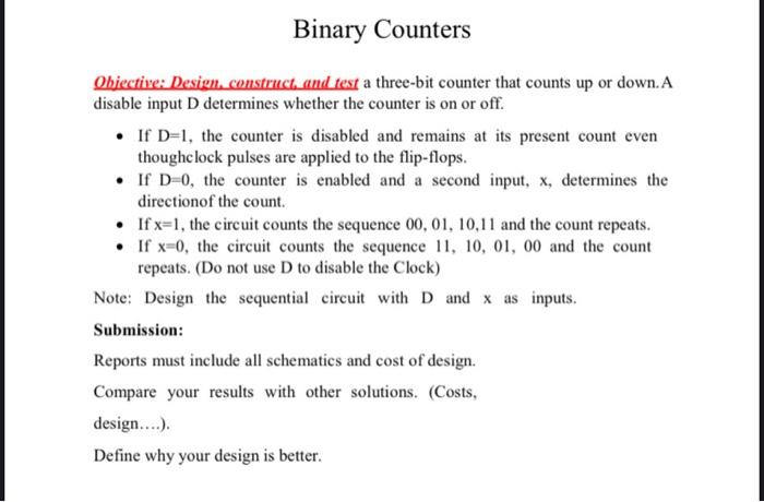 Solved Binary Counters Objective: Design, construct, and | Chegg.com