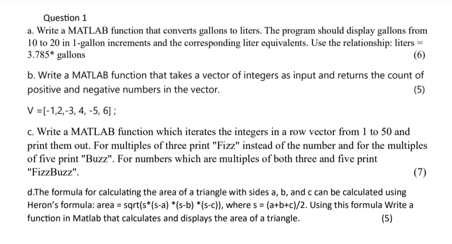 Solved Question 1a. ﻿Write a MATLAB function that converts | Chegg.com
