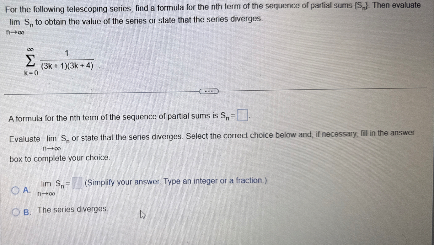 Solved For the following telescoping series, find a formula | Chegg.com