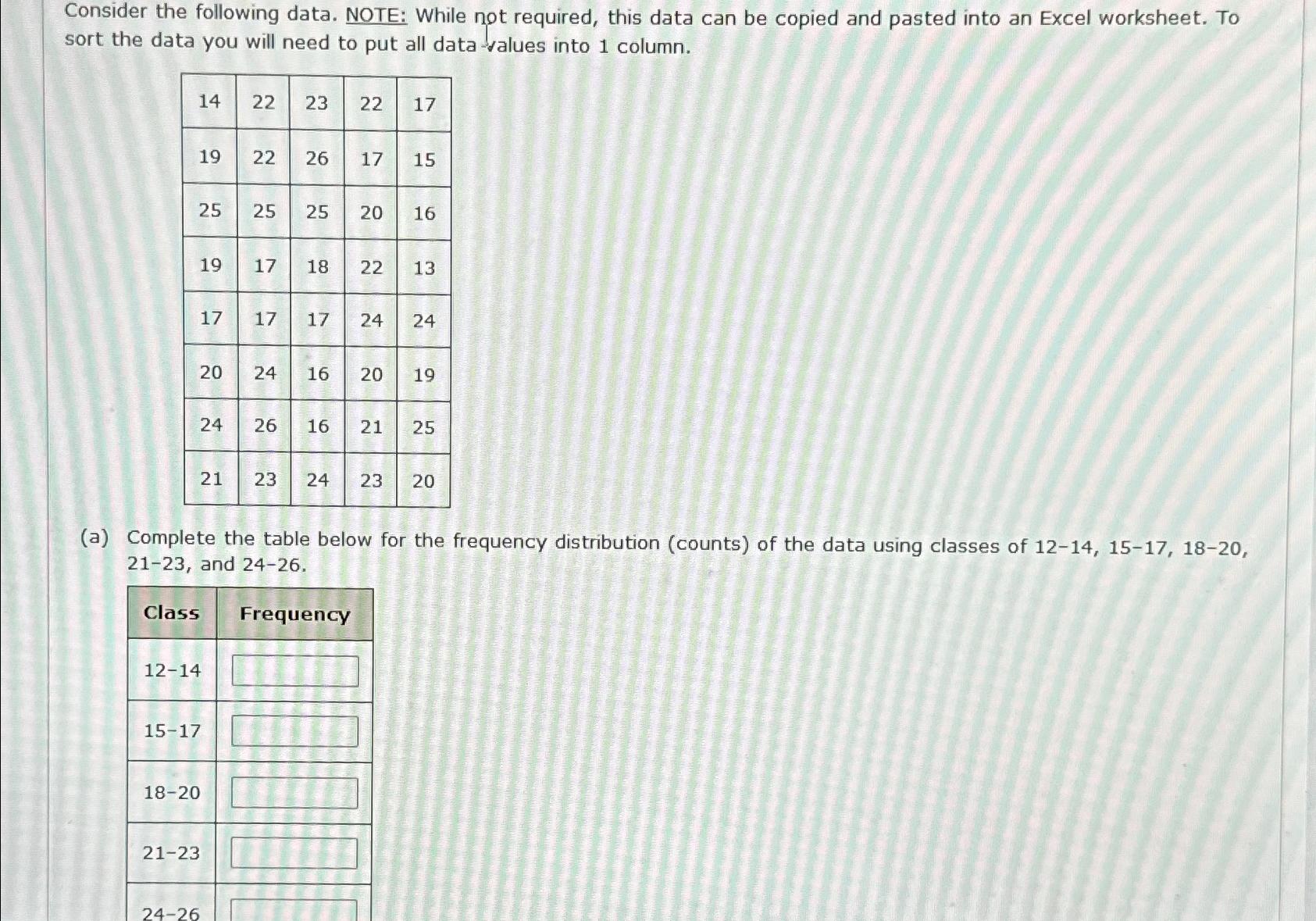 Solved Consider the following data. NOTE: While not | Chegg.com