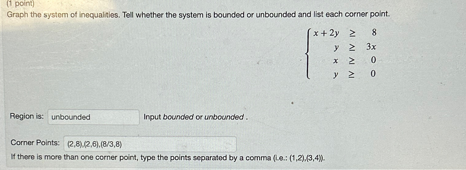 (1 ﻿point)Graph the system of inequalities. Tell | Chegg.com
