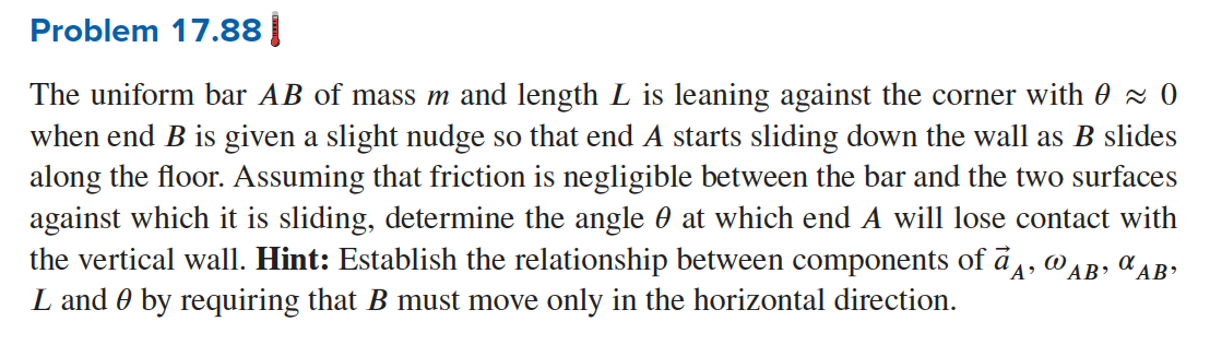 Solved Problem 17.88 IThe uniform bar AB of ﻿mass m ﻿and | Chegg.com