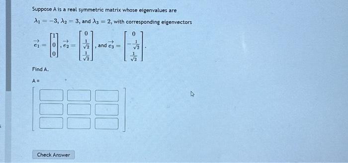 Solved Suppose A is a real symmetric matrix whose | Chegg.com