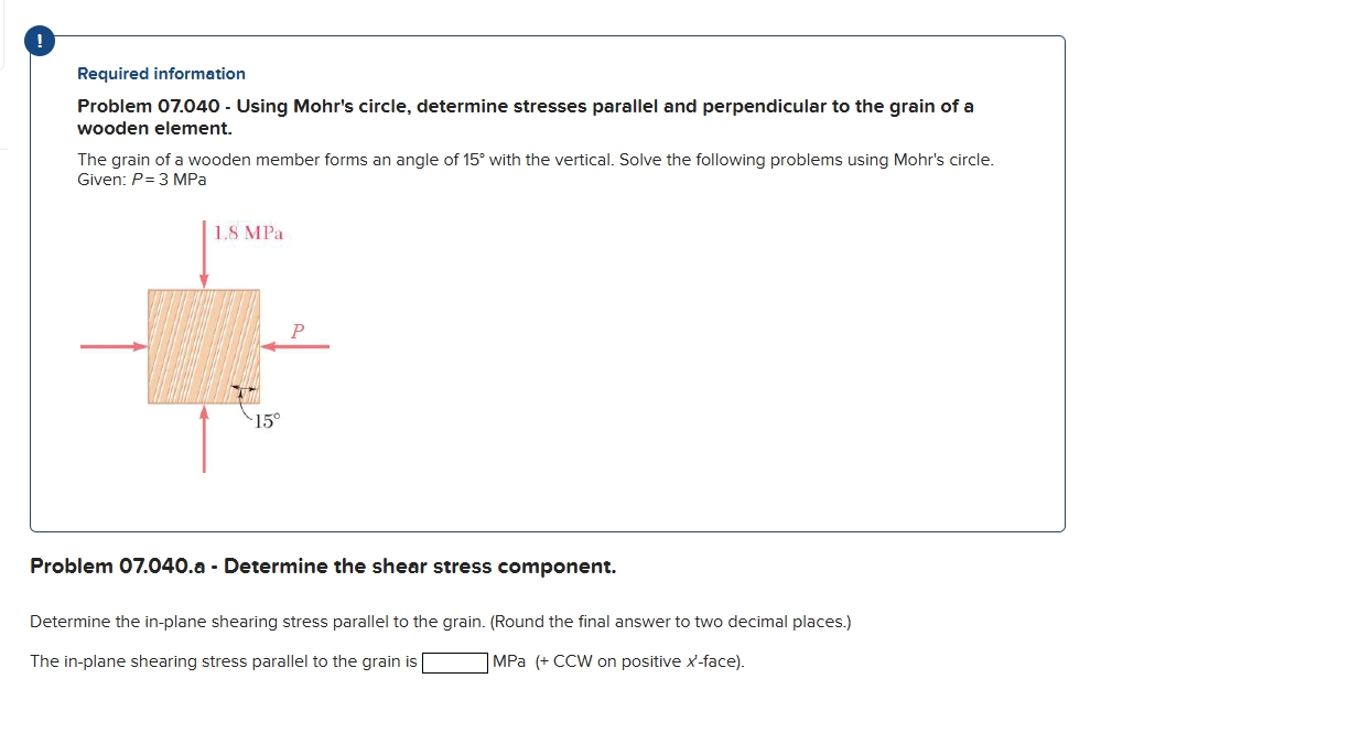 Solved Required information Problem 07.040 - Using Mohr's | Chegg.com