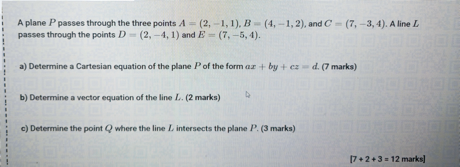 Solved A plane P ﻿passes through the three points | Chegg.com