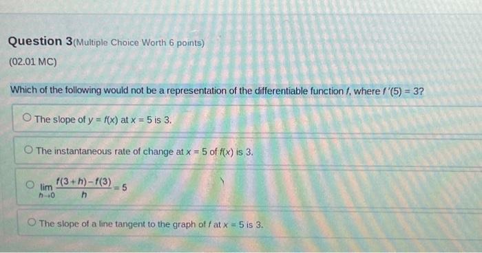 Solved Question 3(Multiple Choice Worth 6 points) (02.01 MC) | Chegg.com