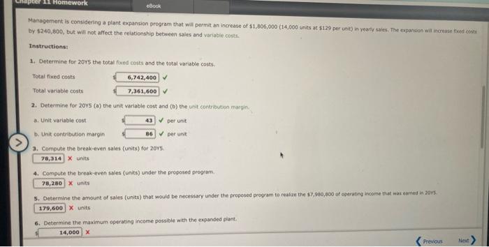 Break-Even Sales Under Present and Proposed | Chegg.com