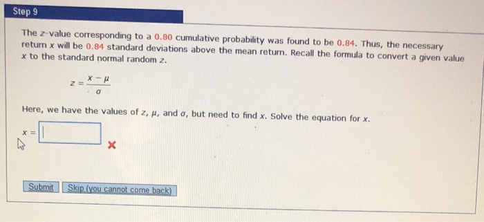 Solved Step 9 The z-value corresponding to a 0.80 cumulative | Chegg.com
