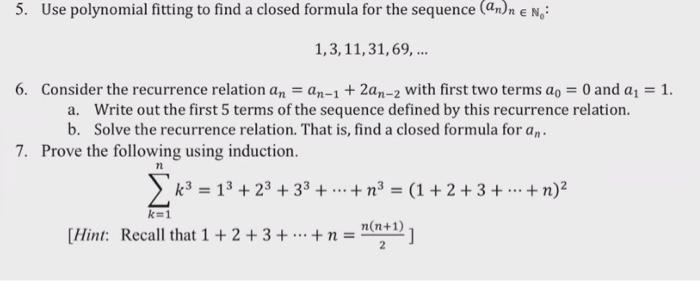 Solved 5. Use polynomial fitting to find a closed formula | Chegg.com