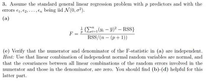 Solved 3. Assume the standard general linear regression | Chegg.com