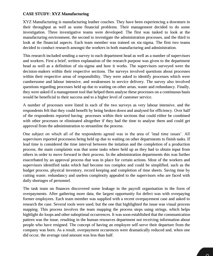 Solved CASE STUDY: XYZ ManufacturingXYZ Manufacturing is | Chegg.com