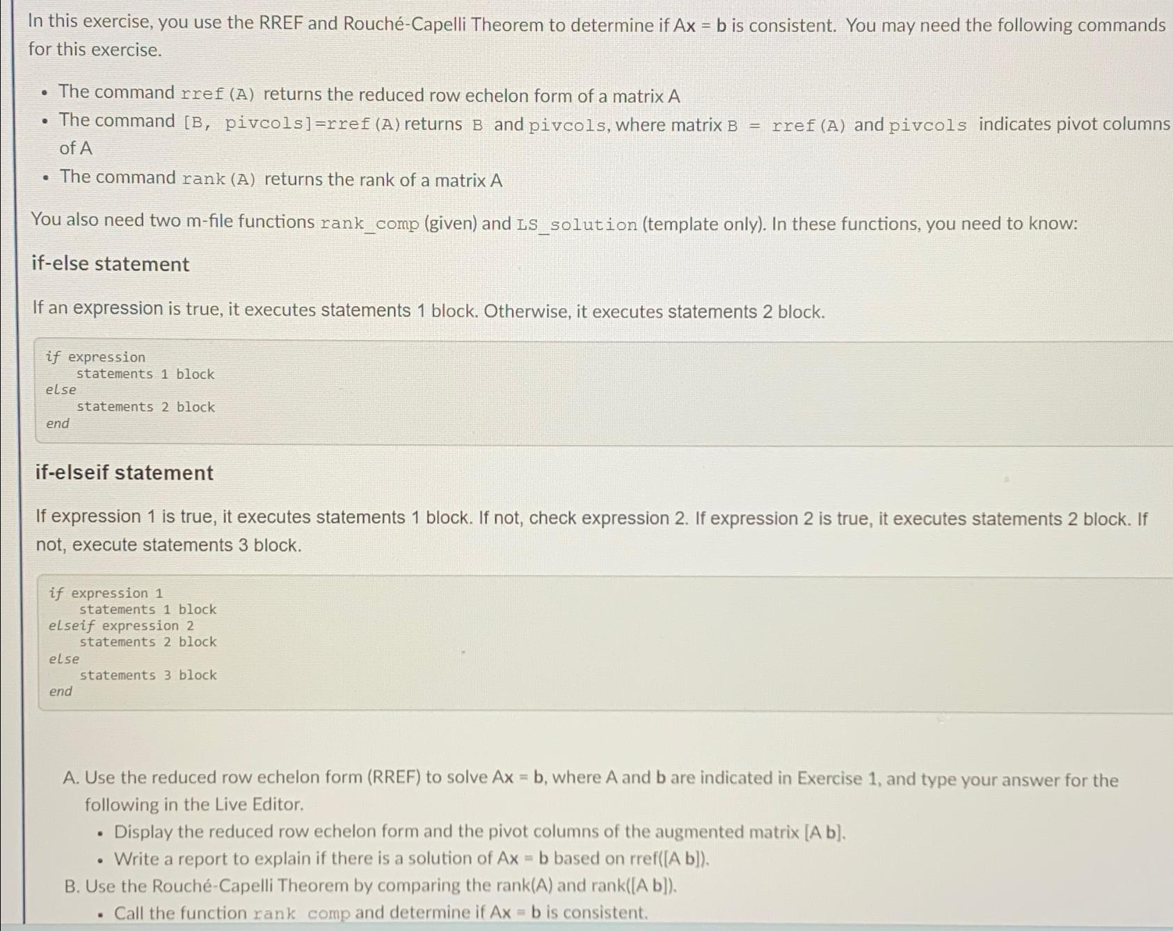 Solved In this exercise, you use the RREF and Rouché-Capelli | Chegg.com