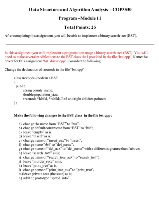 Data Structure and Algorithm Analysis---COP3530 | Chegg.com