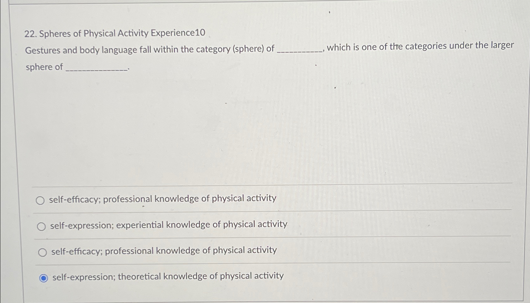 Solved Spheres of Physical Activity Experience10Gestures and | Chegg.com